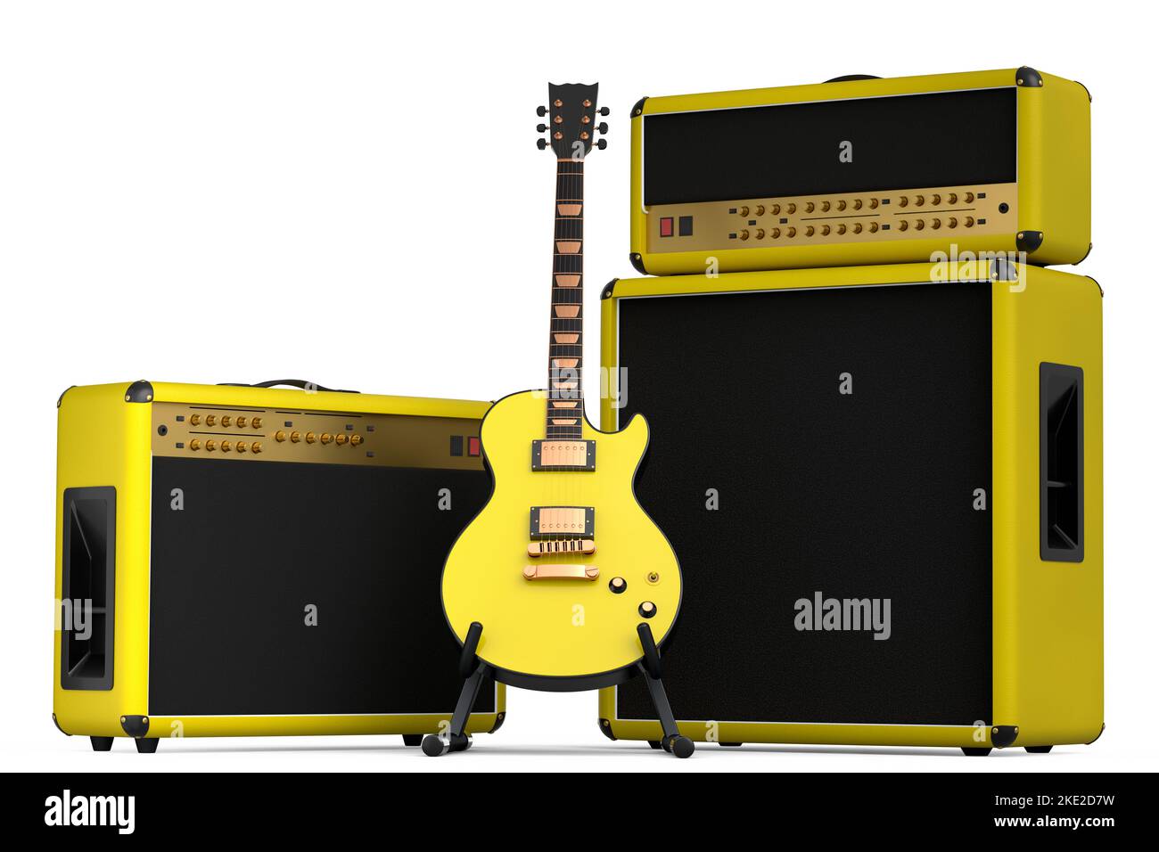 Classical amplifier with electric or acoustic guitar on stand isolated ...