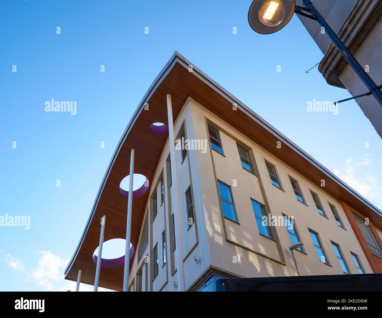 Looking up at a modern architecture building in Mansfield, Nottinghamshire, UK Stock Photo - Alamy