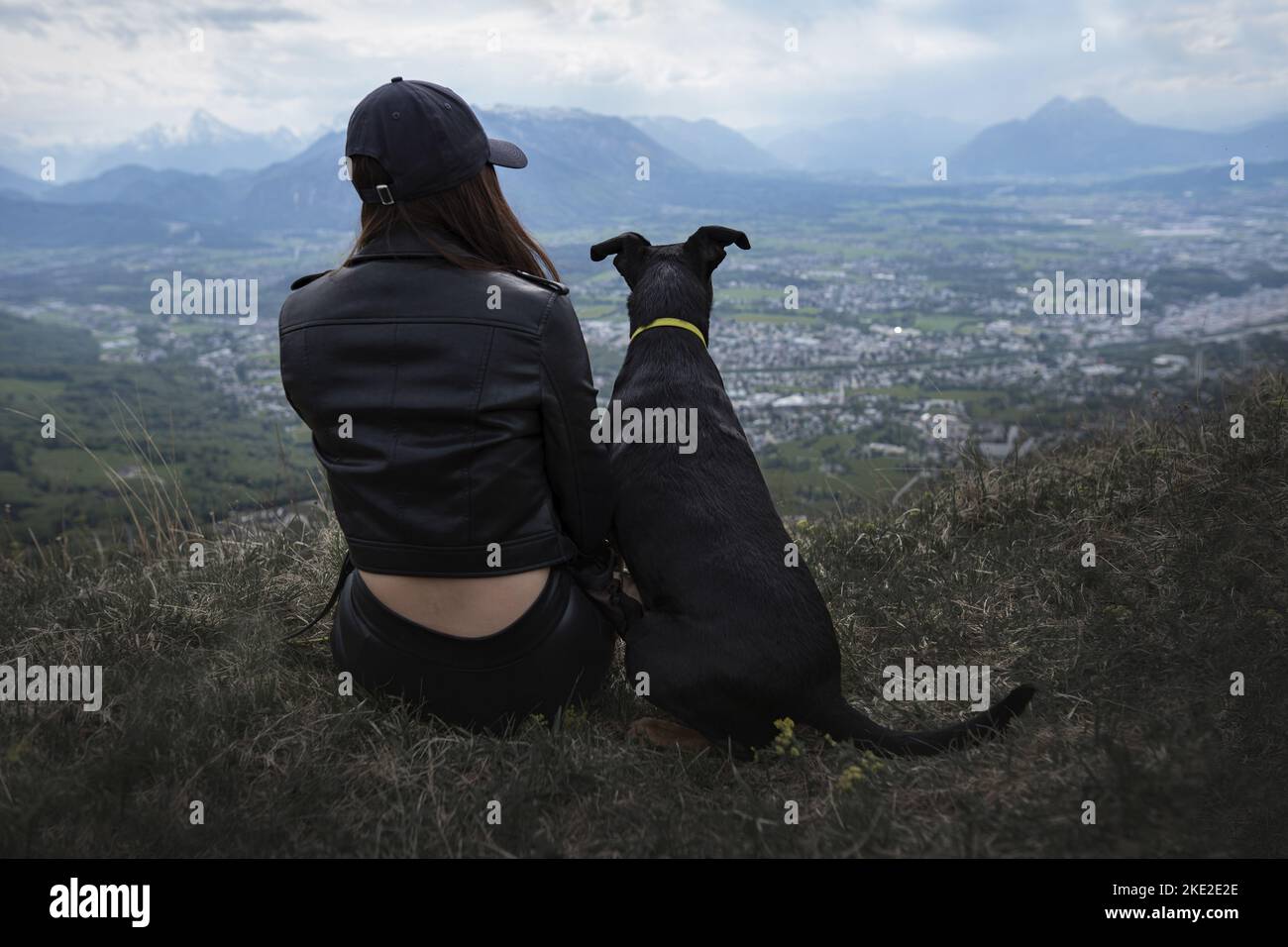 woman with Mongrel Stock Photo - Alamy