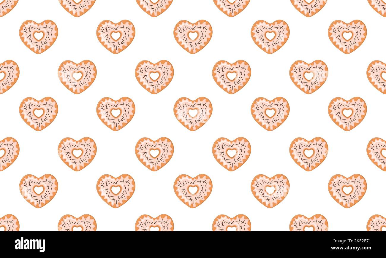 Heart shaped donut seamless pattern. Sweet doughnuts romantic ...