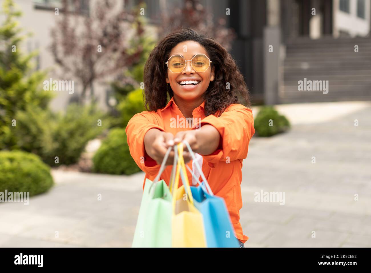 Great ad and offer from store. Happy pretty funny millennial black ...