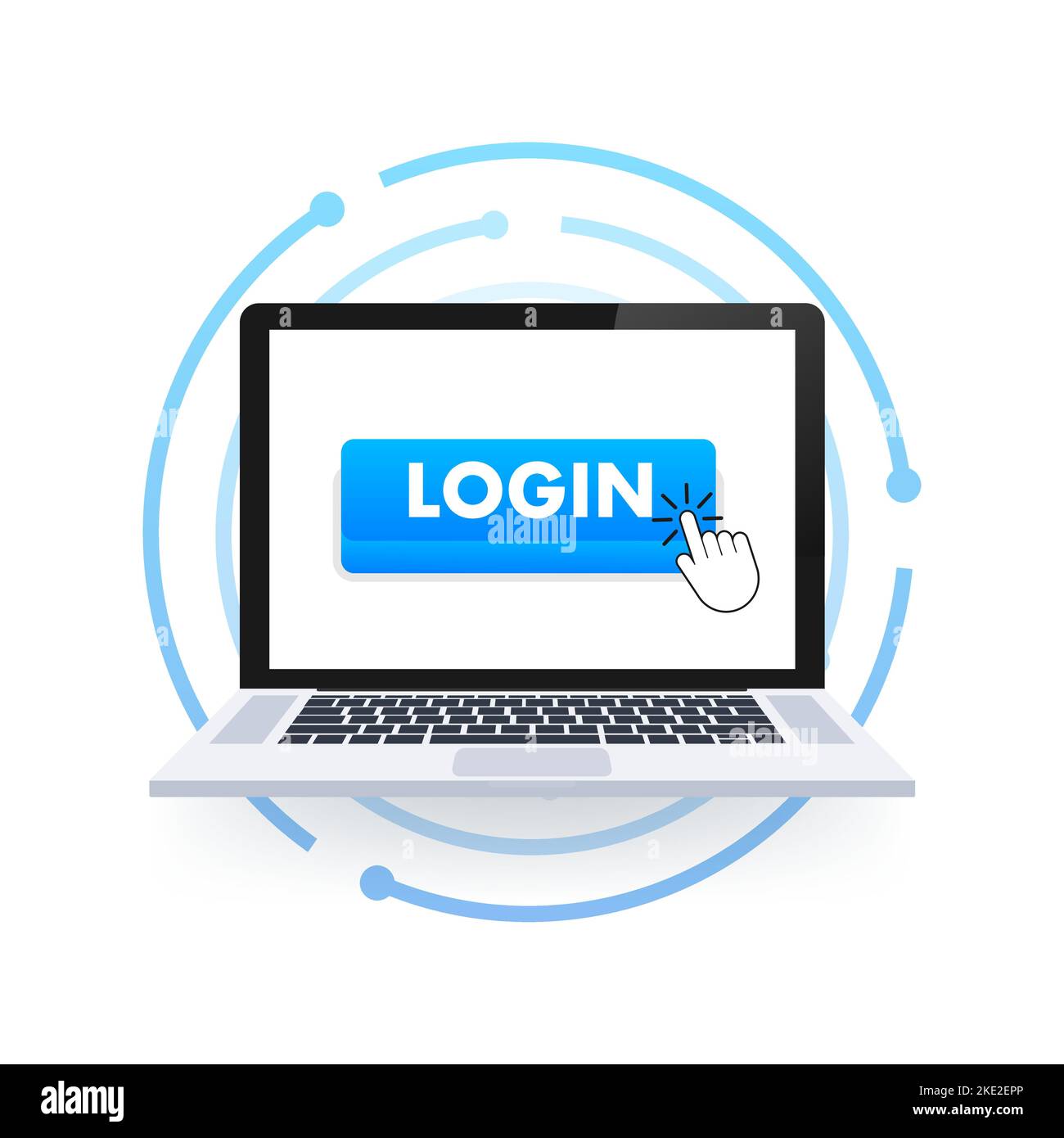 Blue login button. Cursor icon. Arrow icon. Web banner. Web template ...