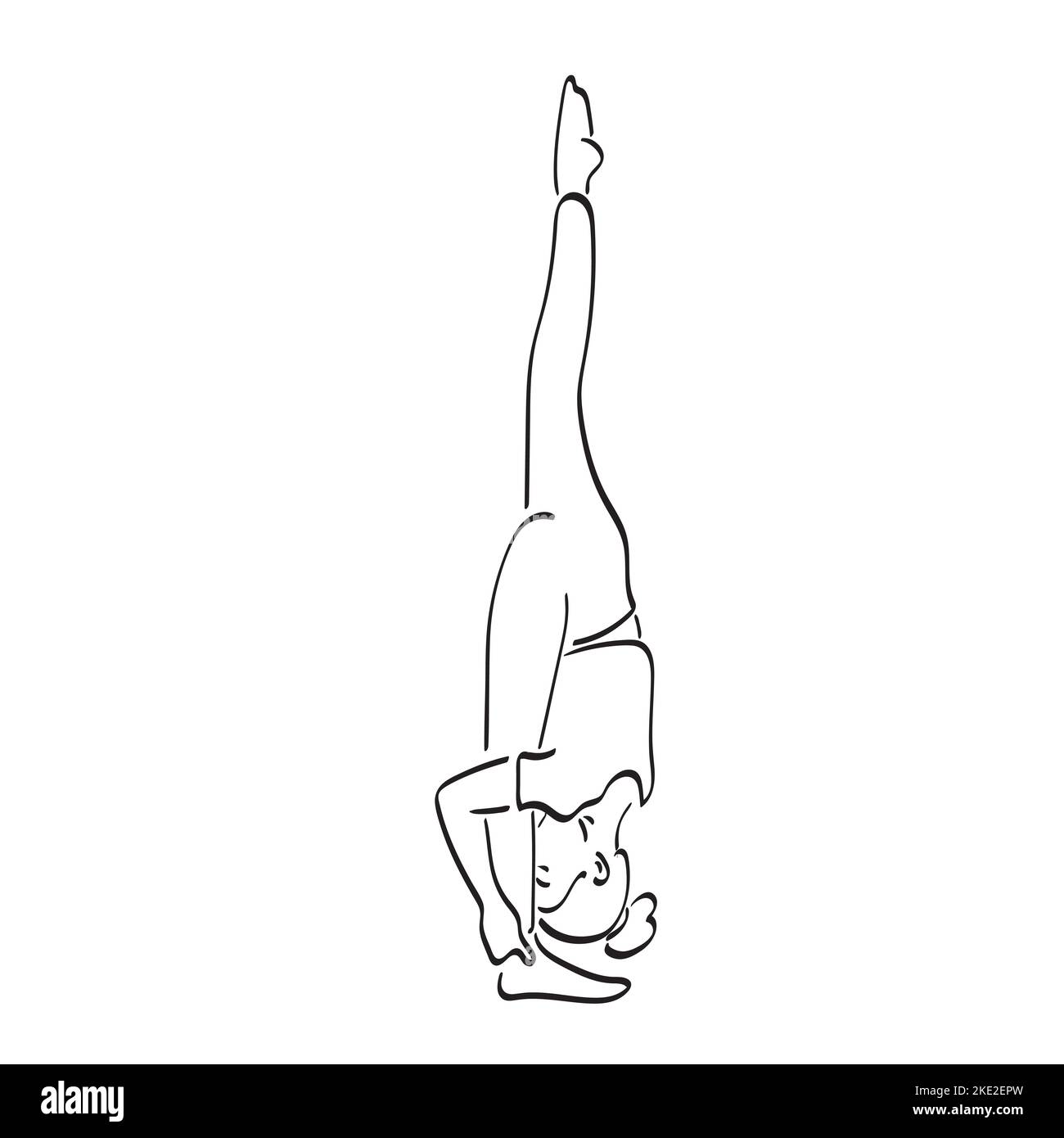 Woman Doing Yoga With Head Down And One Leg Up Illustration Vector Hand Drawn Isolated On White