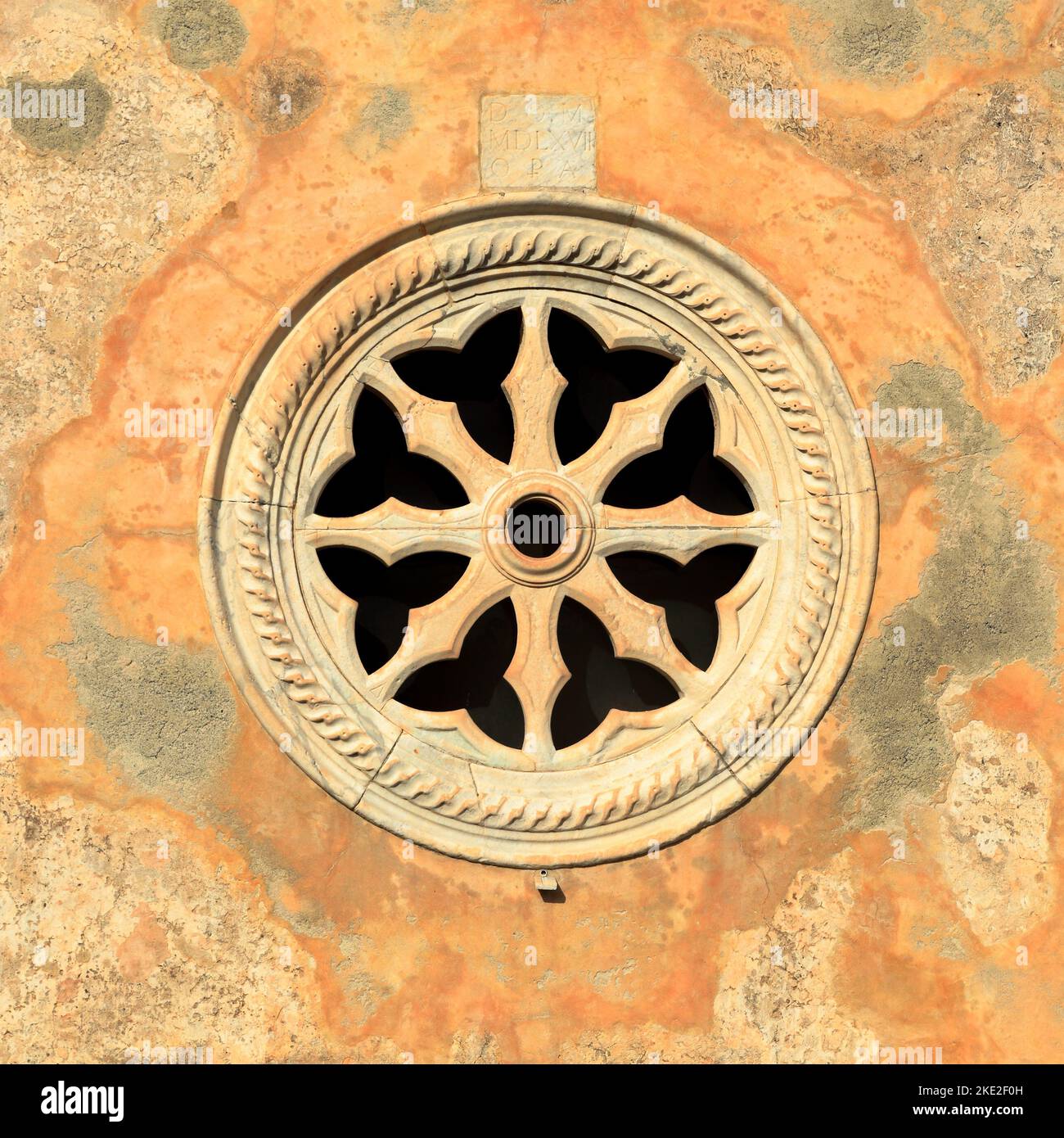 Gothic architecture. Triangle church window. Chiesa di San Lorenzo ...