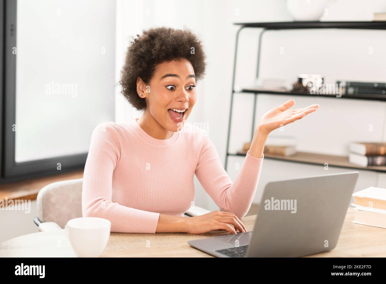 Glad surprised millennial african american business lady has video call ...