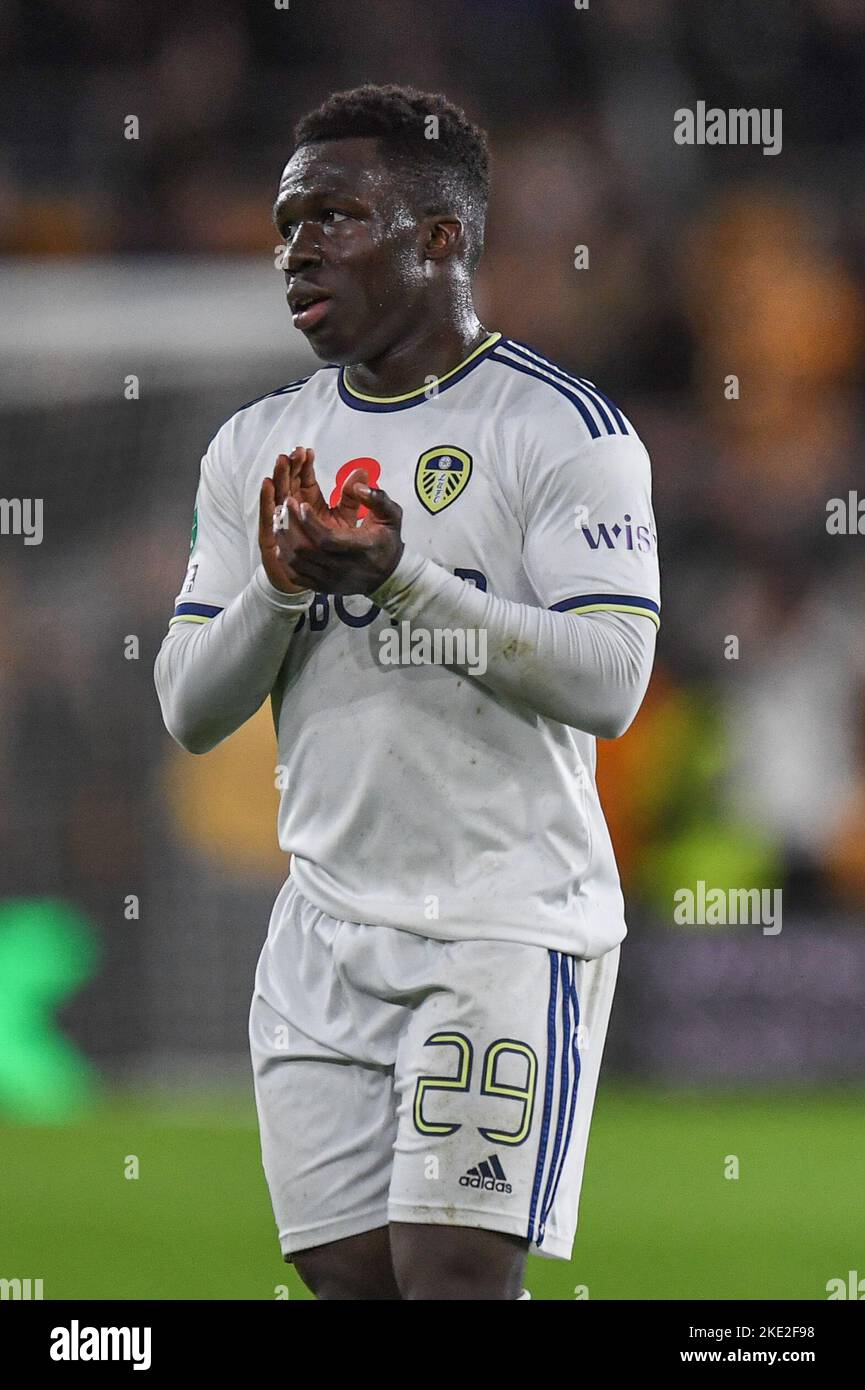 Wilfried Gnonto #29 of Leeds United Applauds the travelling supporters ...