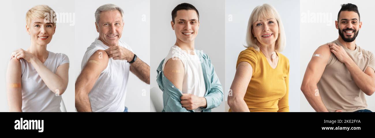 Mosaic of multiethnic group of people showing their arm bands Stock ...