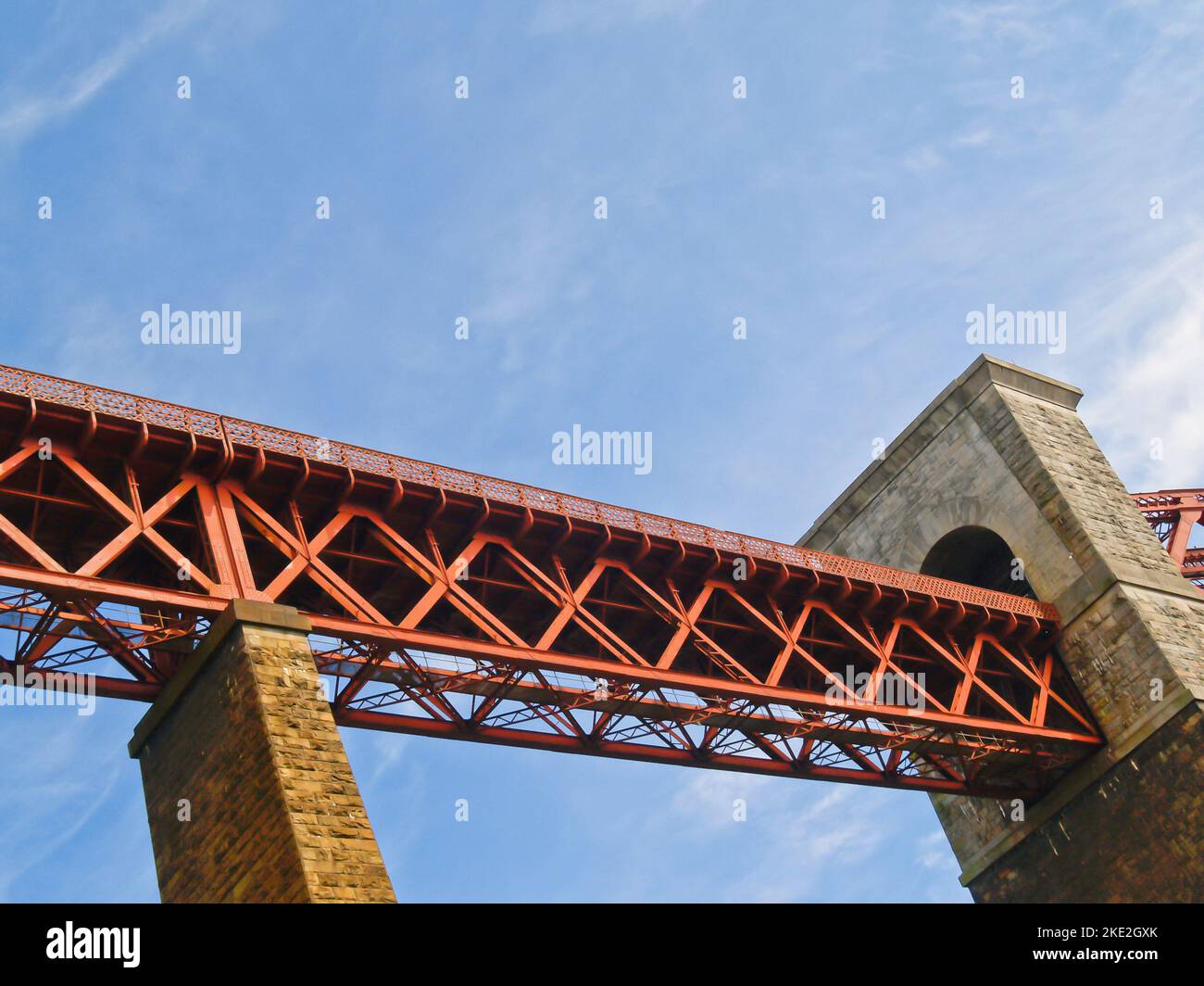 Red steel cantilever span on North Queensferry Railway Forth Bridge ...