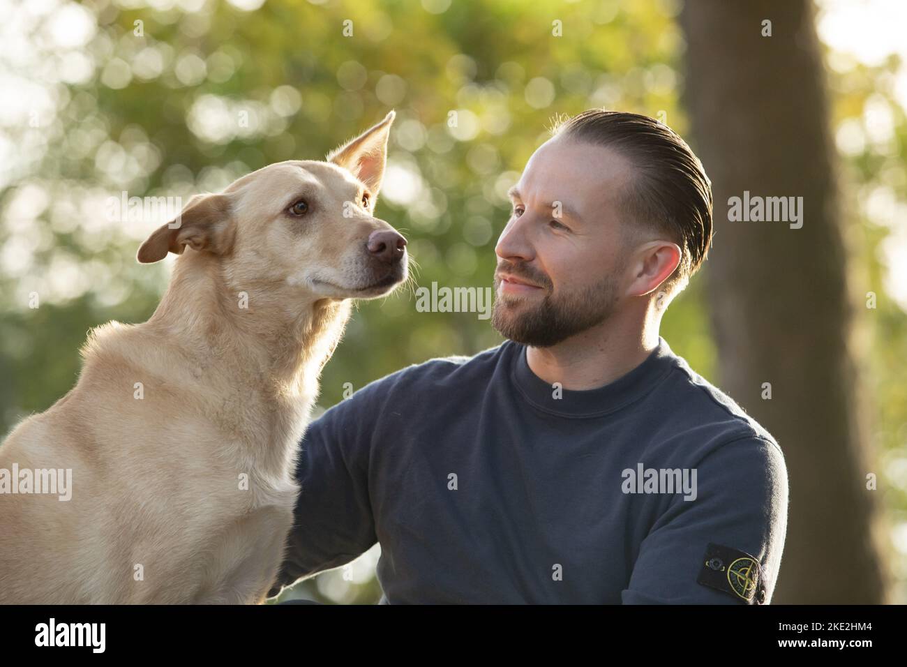 man and mongrel Stock Photo - Alamy
