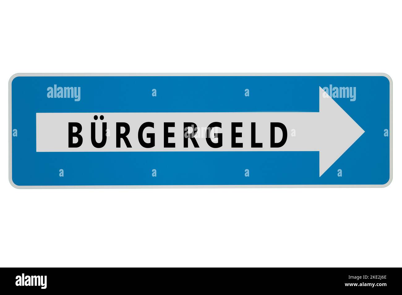 Blue Sign with arrow and german word Bürgergeld ( engl. citizen money ...