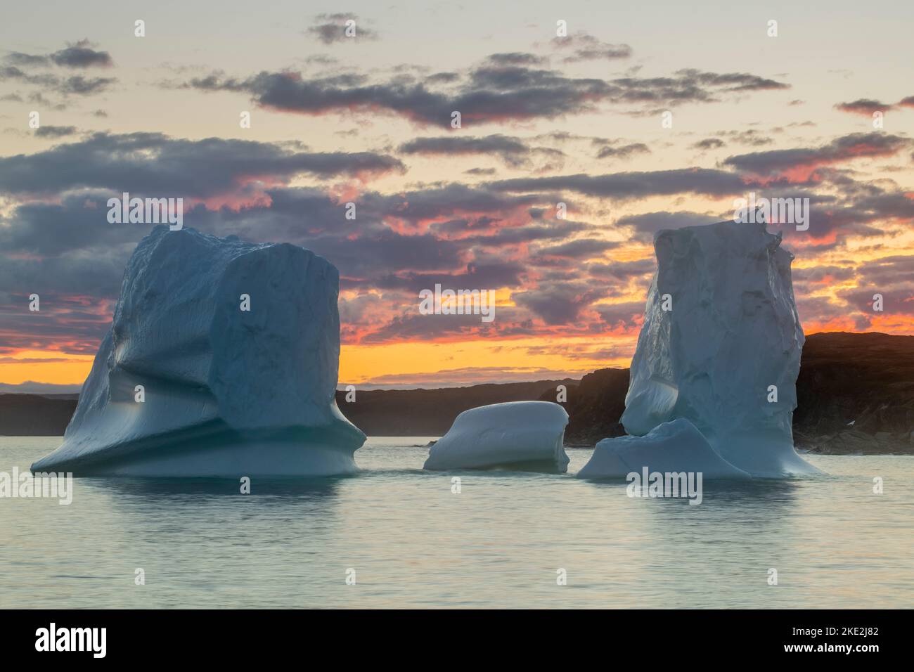 Grounded iceberg at sunset, Goose Cove, Newfoundland and Labrador NL ...