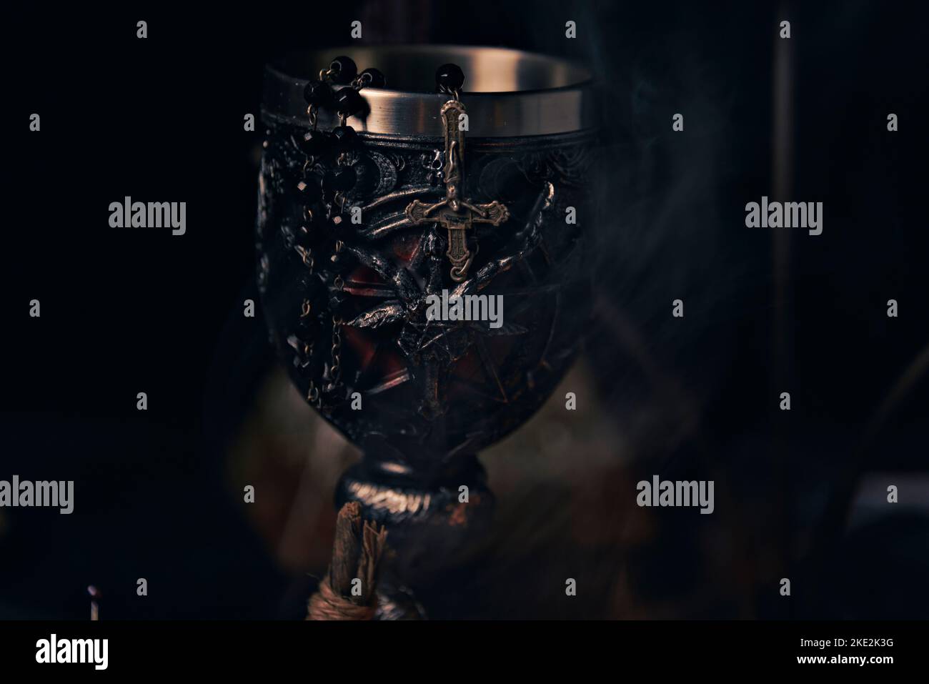 Witchcraft composition with candles, magic book and pentagram symbol ...