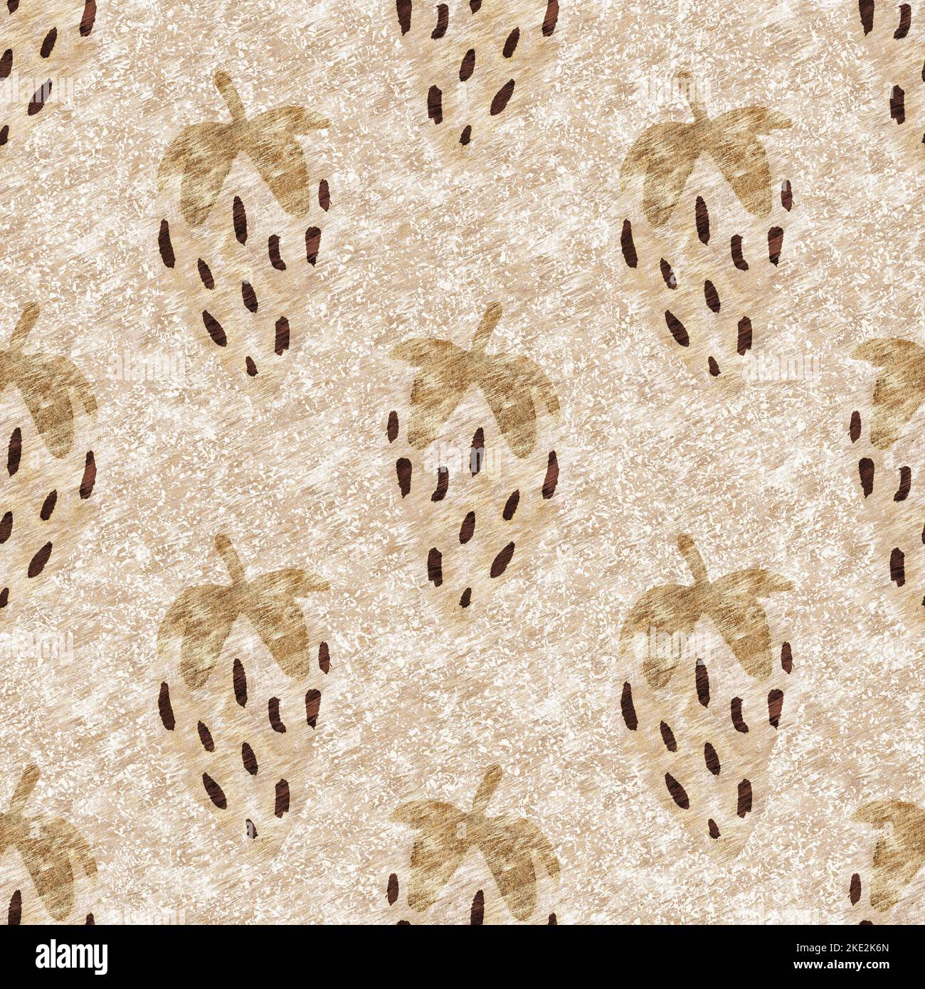 Brown linen strawberry vintage seamless pattern. Cottagecore marl retro ...