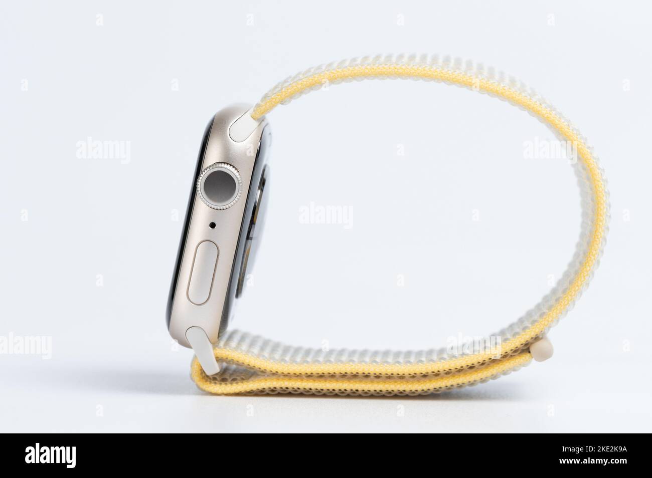 New york, USA - November 8, 2022: Apple smartwatch side view with ...