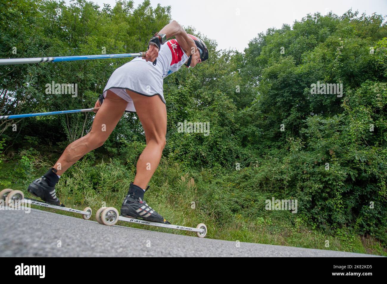 Zogno Italy April 17 2015: Cross-country skiers train with Skiroll on ...