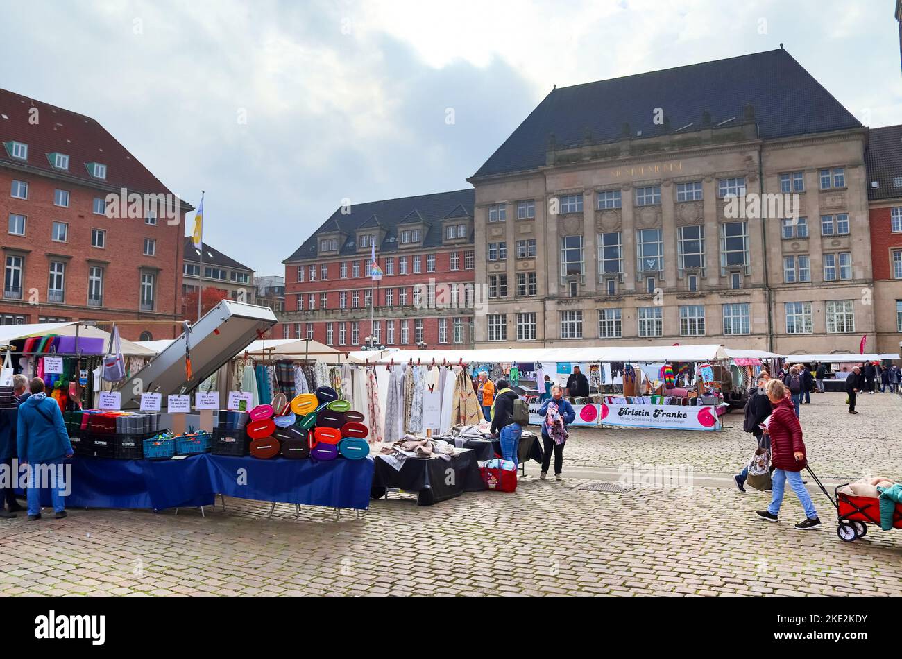 Kiel, Germany - 16. October 2022: Public fabrics market in Germany at ...
