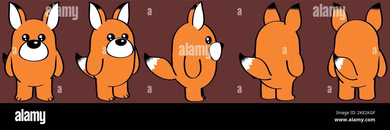 chibi fox cartoon perspective view set pack in vector format Stock ...