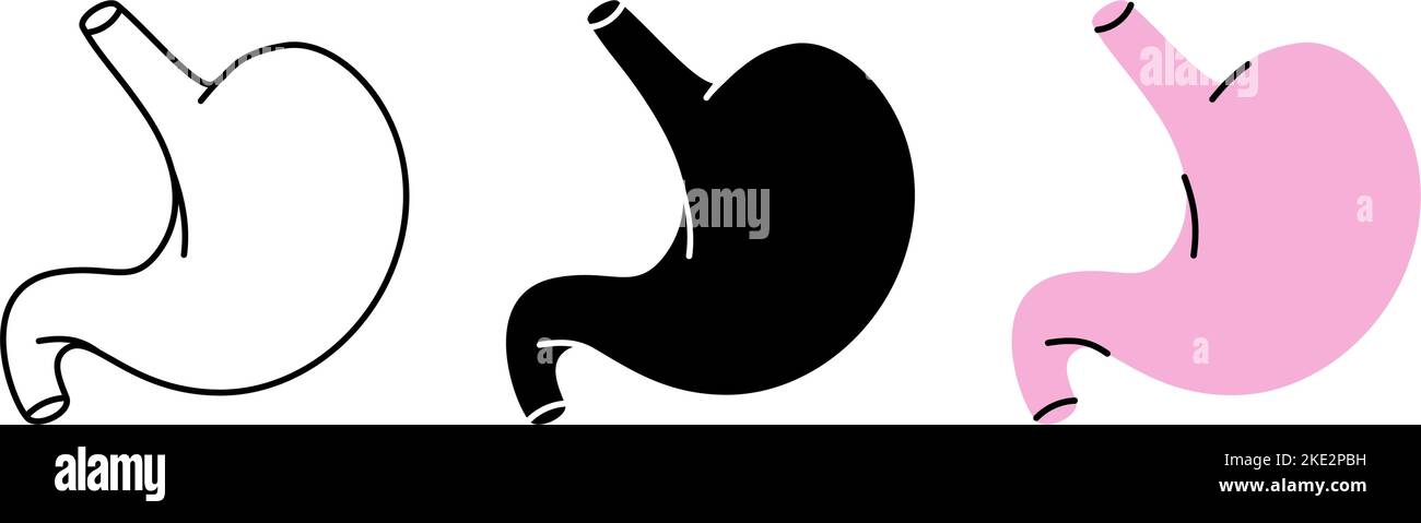 Set of human stomach symbols. Human stomach icons in color, black and ...