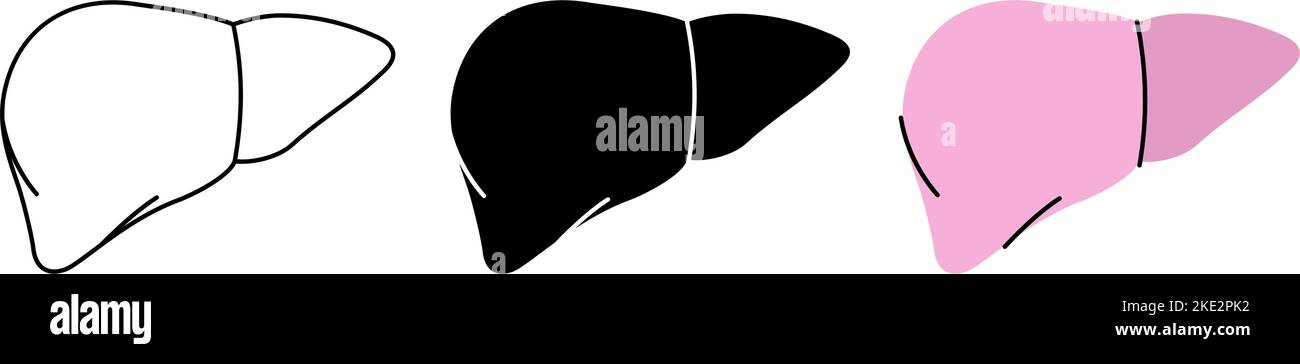 Set of human liver symbols. Human liver icons in color, black and thin ...