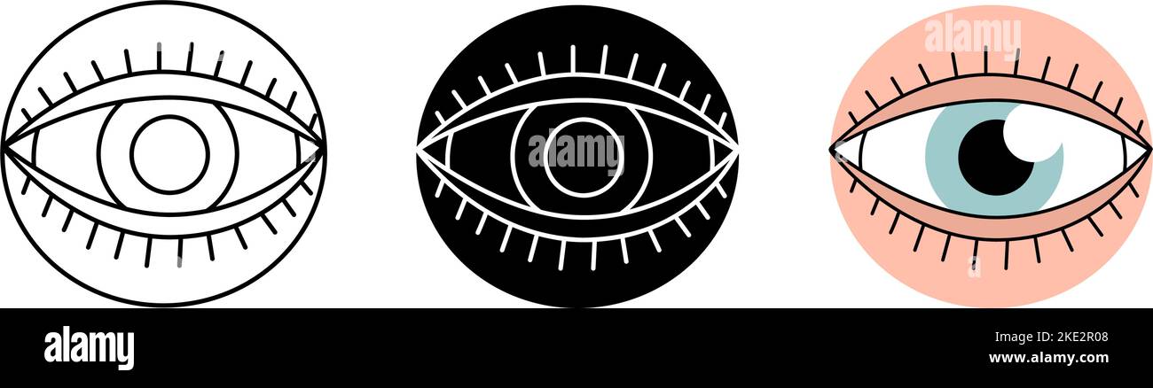 Set of human eyeball symbols. Human eyeball icons in color, black and ...