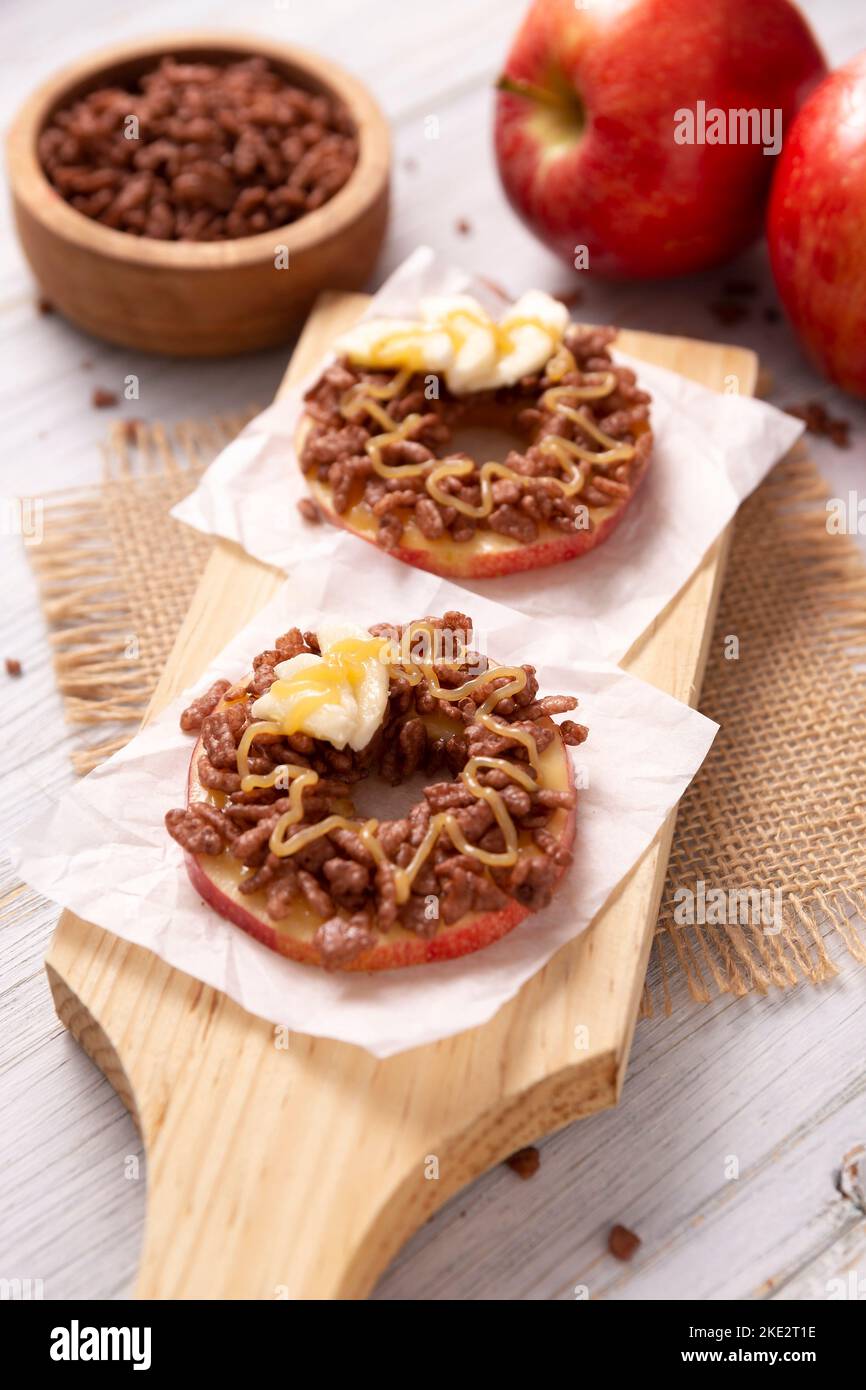 Creative party snack for holidays. Apple rounds with peanut butter ...