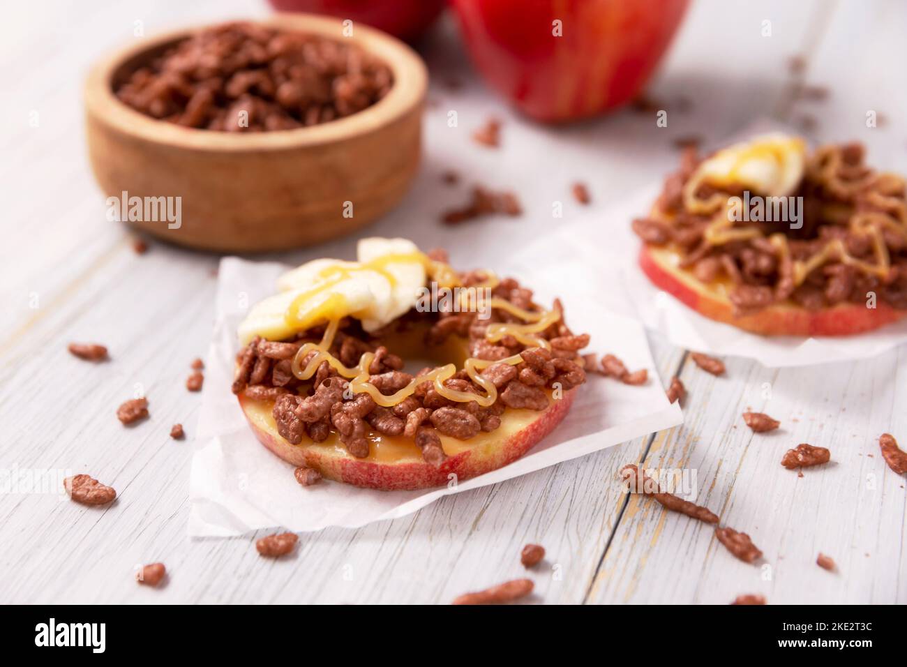 Creative party snack for holidays. Apple rounds with peanut butter ...