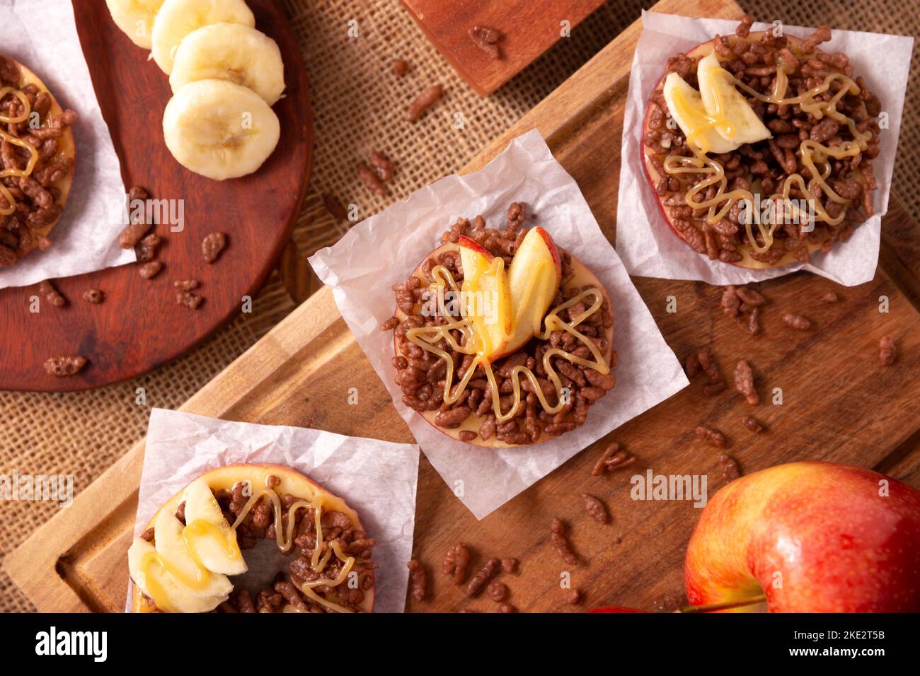 Creative party snack for holidays. Apple rounds with peanut butter ...