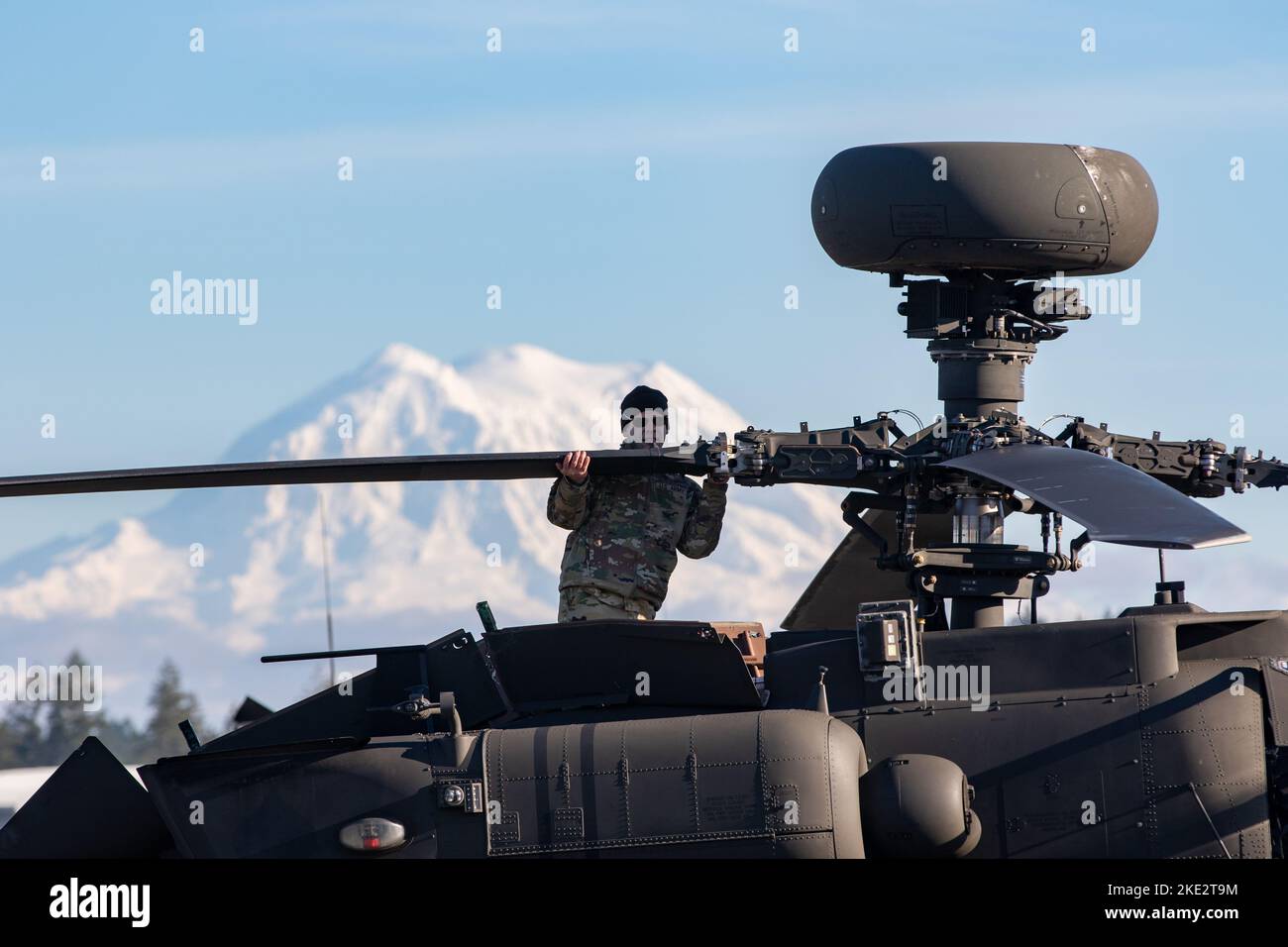 A Soldier assigned to 16th Combat Aviation Brigade performs maintenance ...