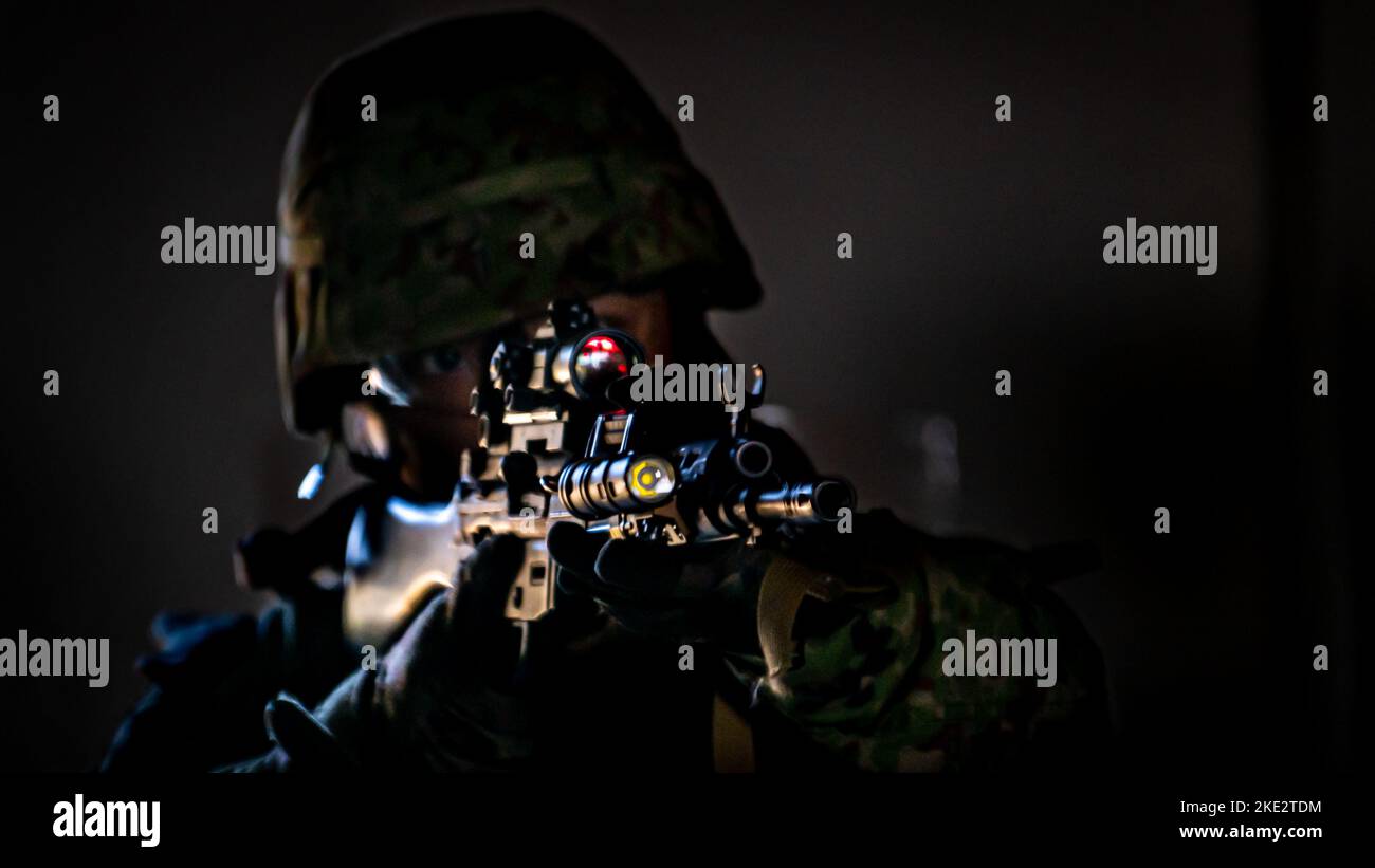 A Japanese Ground Self-Defense Force (JGSDF) soldier conducts close ...