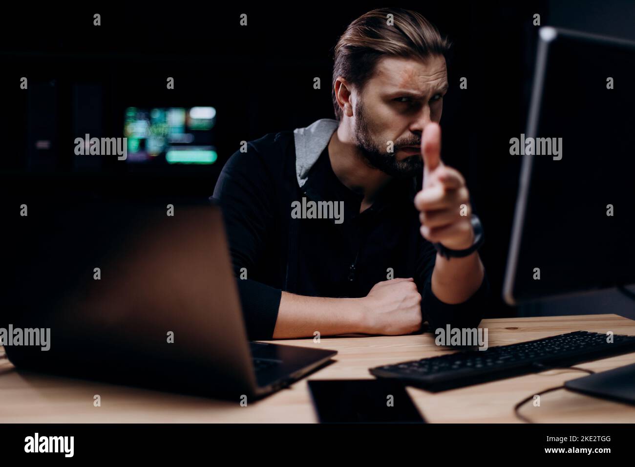 Cyber terrorist with computers at room Stock Photo - Alamy