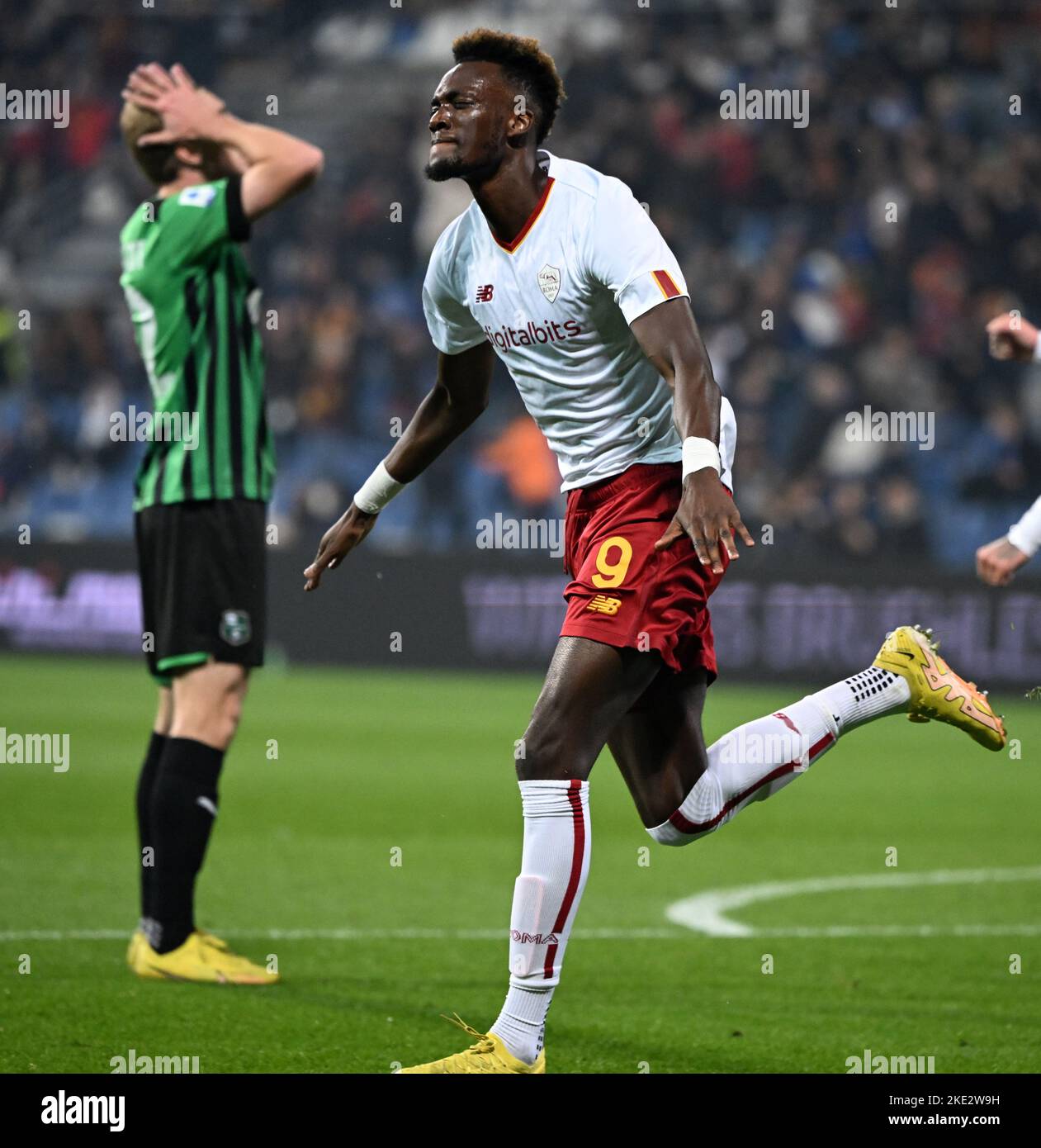 Reggio Emilia, Italy. 9th Nov, 2022. Roma's Tammy Abraham celebrates ...