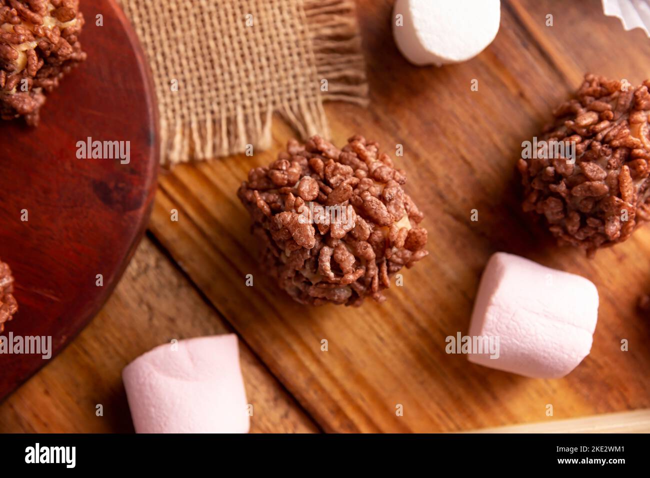 Homemade Caramel Marshmallows covered in chocolate flavor puffed rice ...