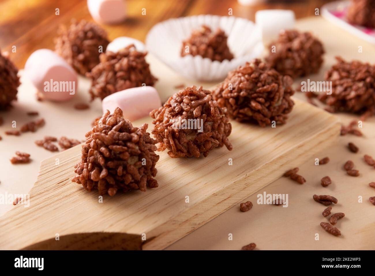 Homemade Caramel Marshmallows covered in chocolate flavor puffed rice ...