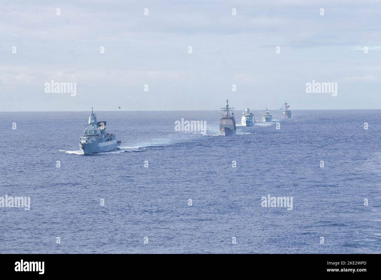 The German frigate FGS Hessen (F 221), the Ticonderoga-class guided ...