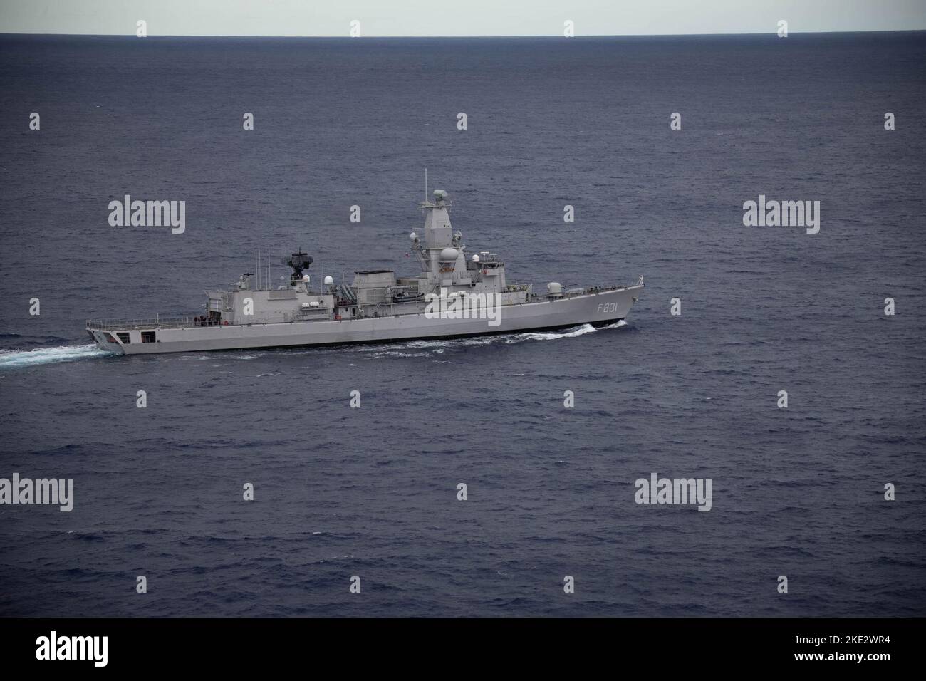 The Dutch frigate HNLMS Van Amstel (F 831) steams in the Atlantic Ocean ...