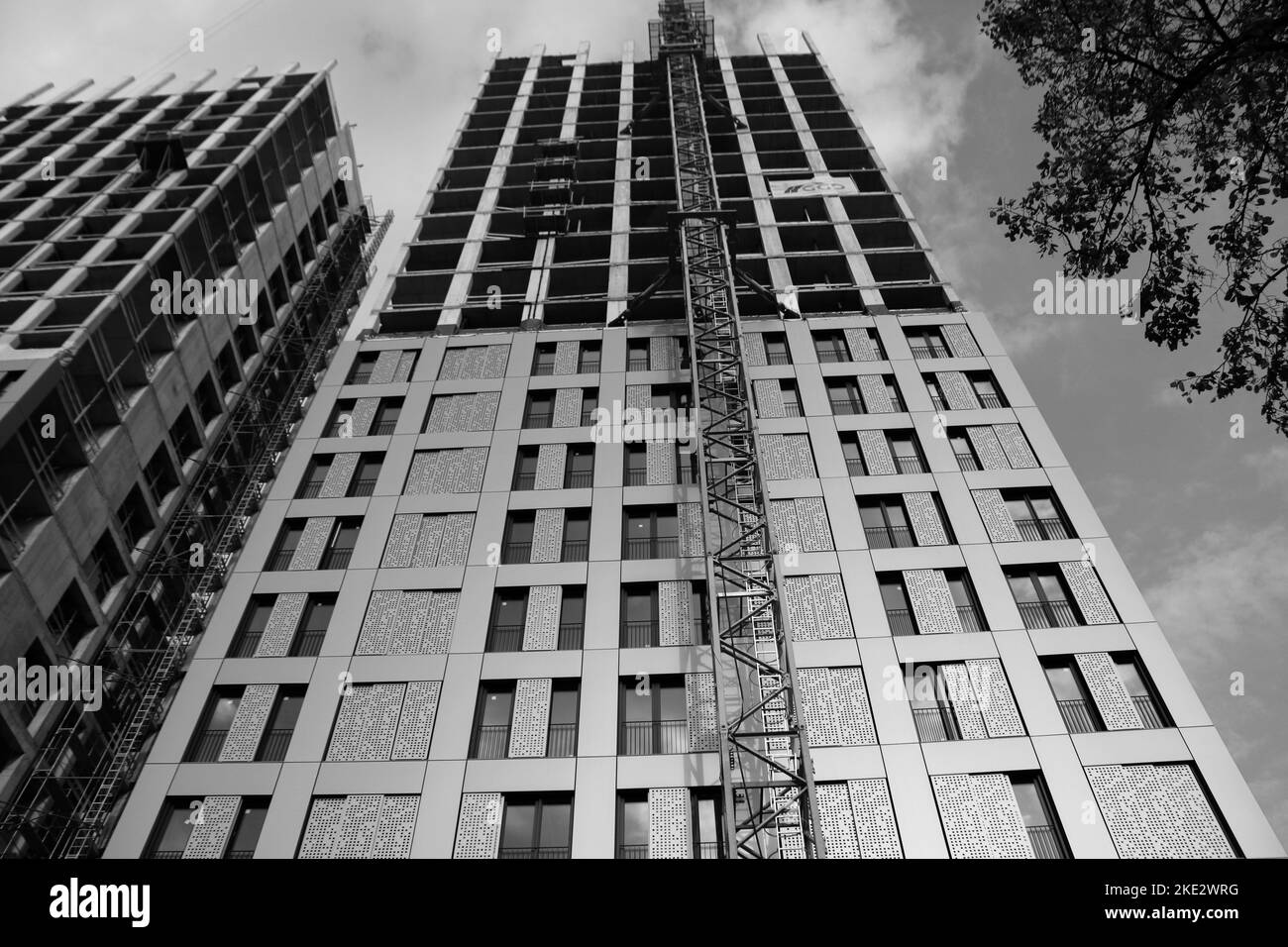 Residential building under construction construction Black and White ...