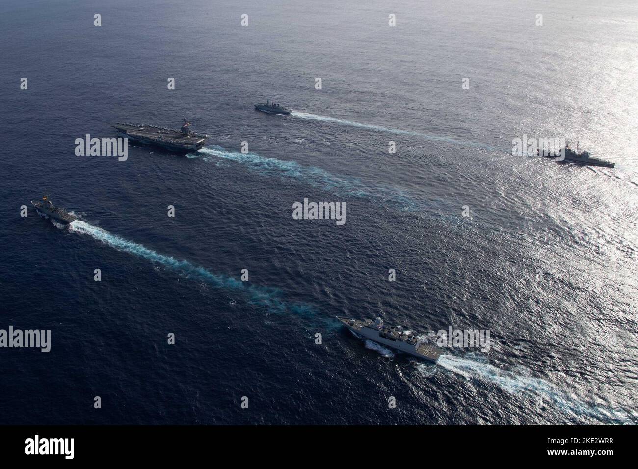 The first-in-class aircraft carrier USS Gerald R. Ford (CVN 78) steams ...