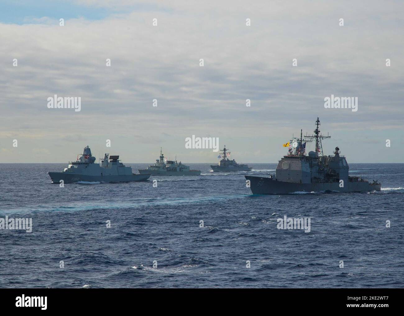 The Ticonderoga-class guided-missile cruiser USS Normandy (CG 60), the ...