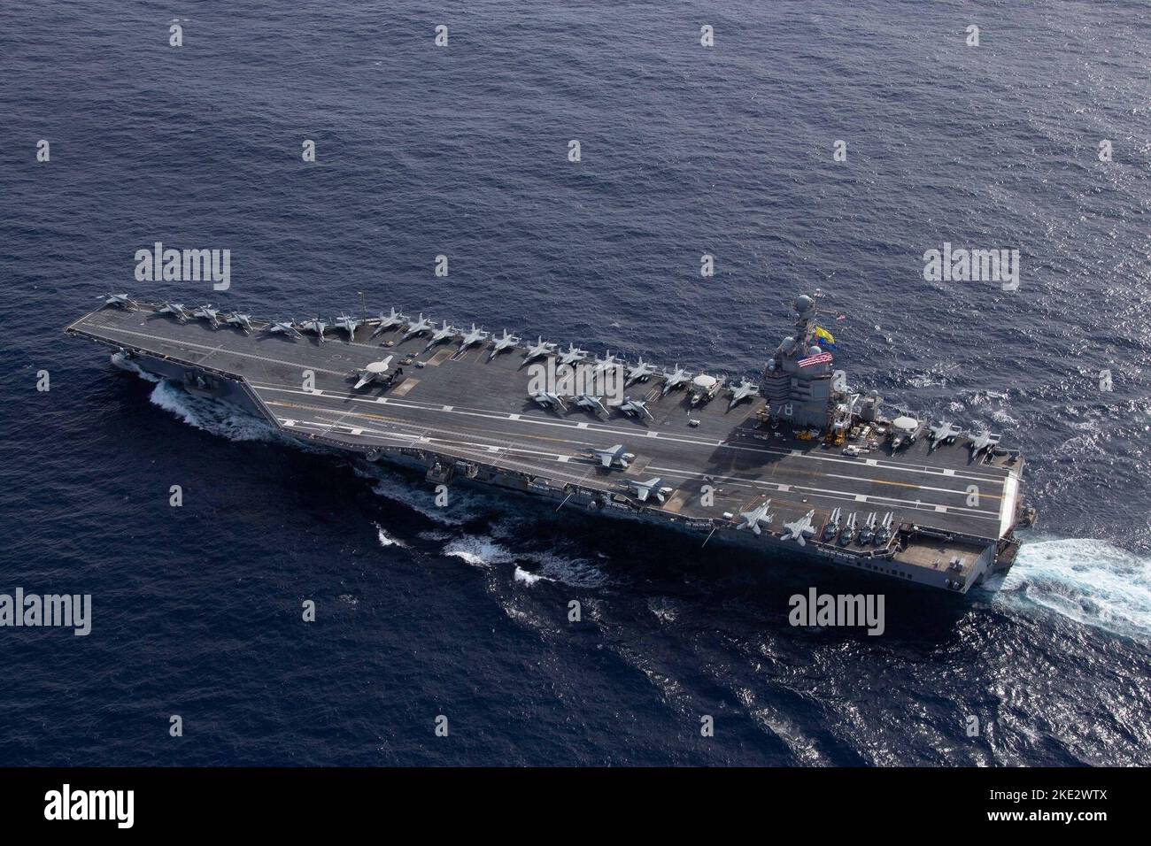 The first-in-class aircraft carrier USS Gerald R. Ford (CVN 78) steams ...