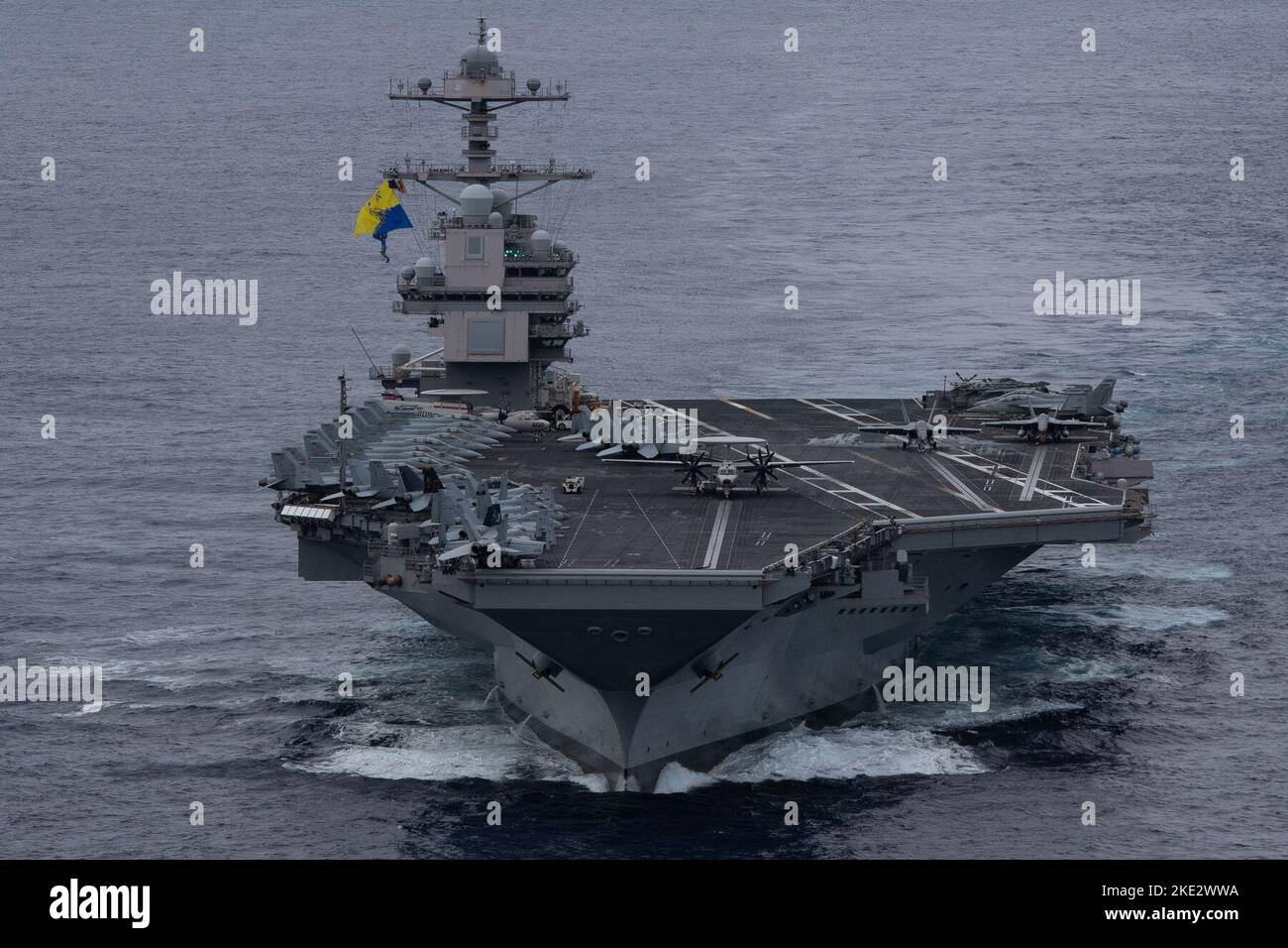 The first-in-class aircraft carrier USS Gerald R. Ford (CVN 78) steams ...