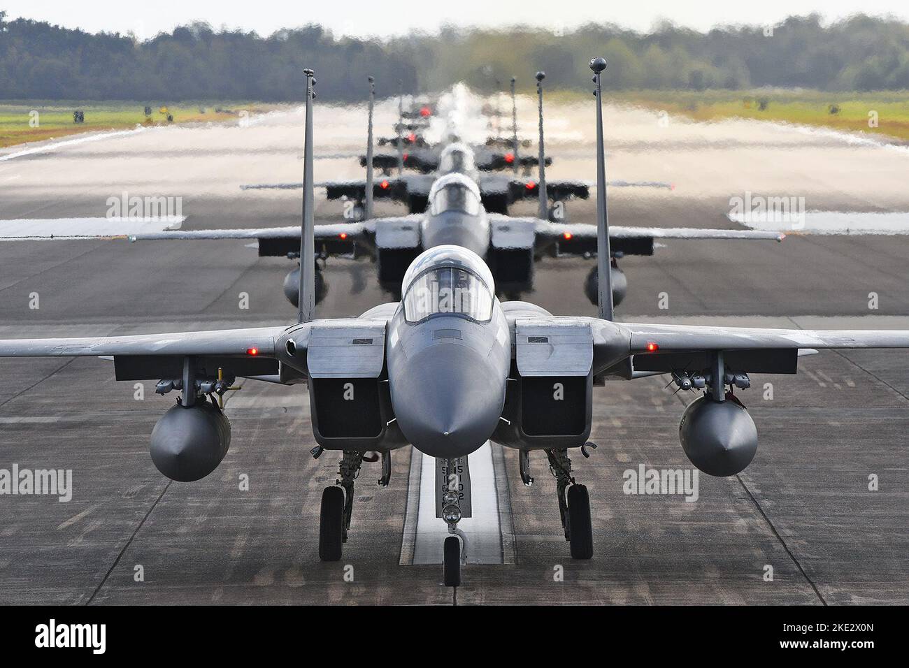 159th Fighter Wing F-15C Eagles conduct an elephant walk during a readiness exercise at Naval ...