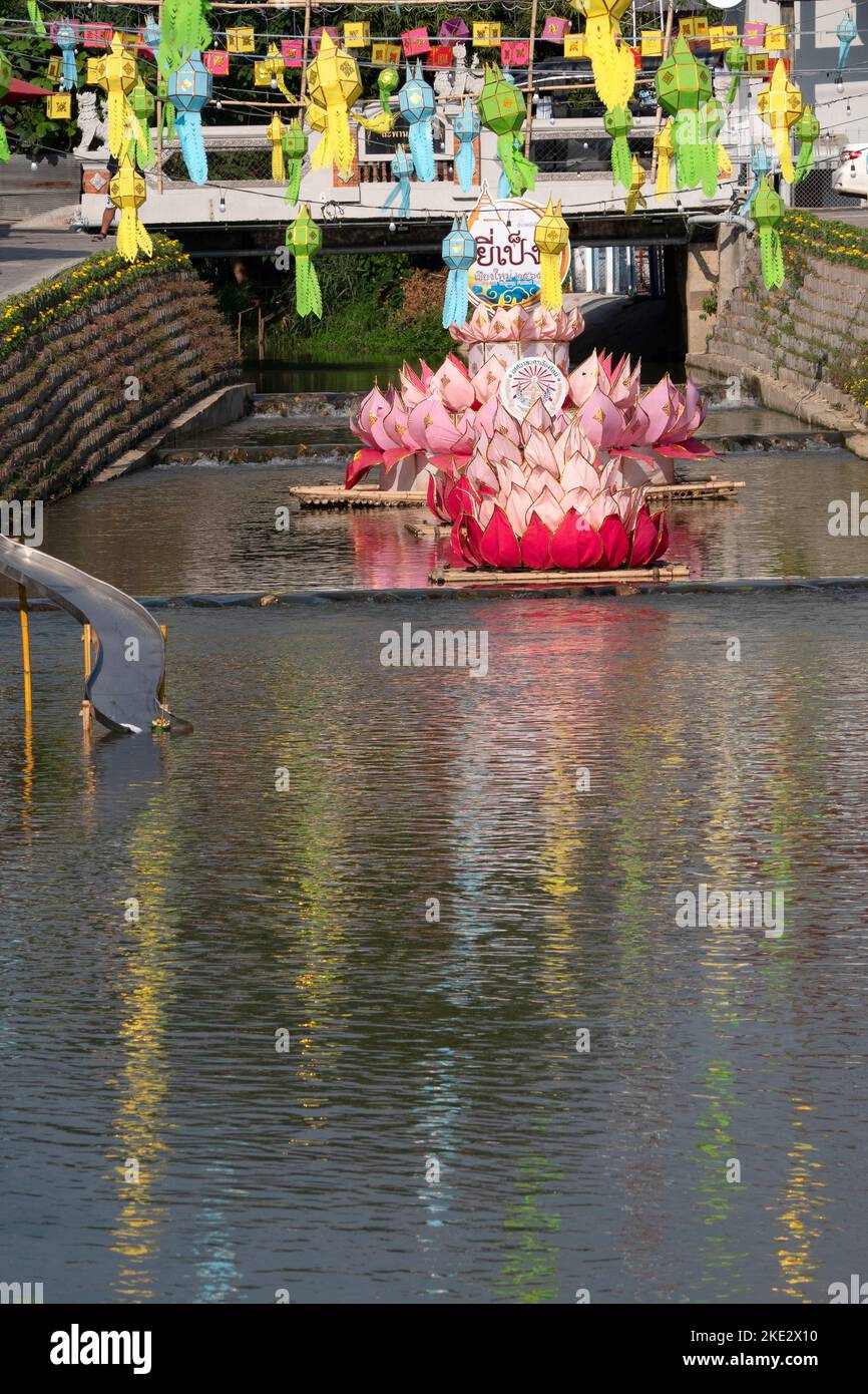 Klong Mae Kha Beautifully decorated on both sides for the Yi Peng or ...