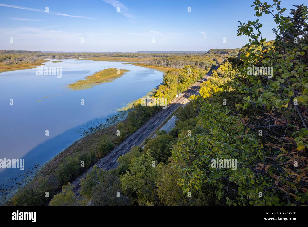 Mississippi River Scenic Autumn Landscape with Railroad Tracks Stock ...