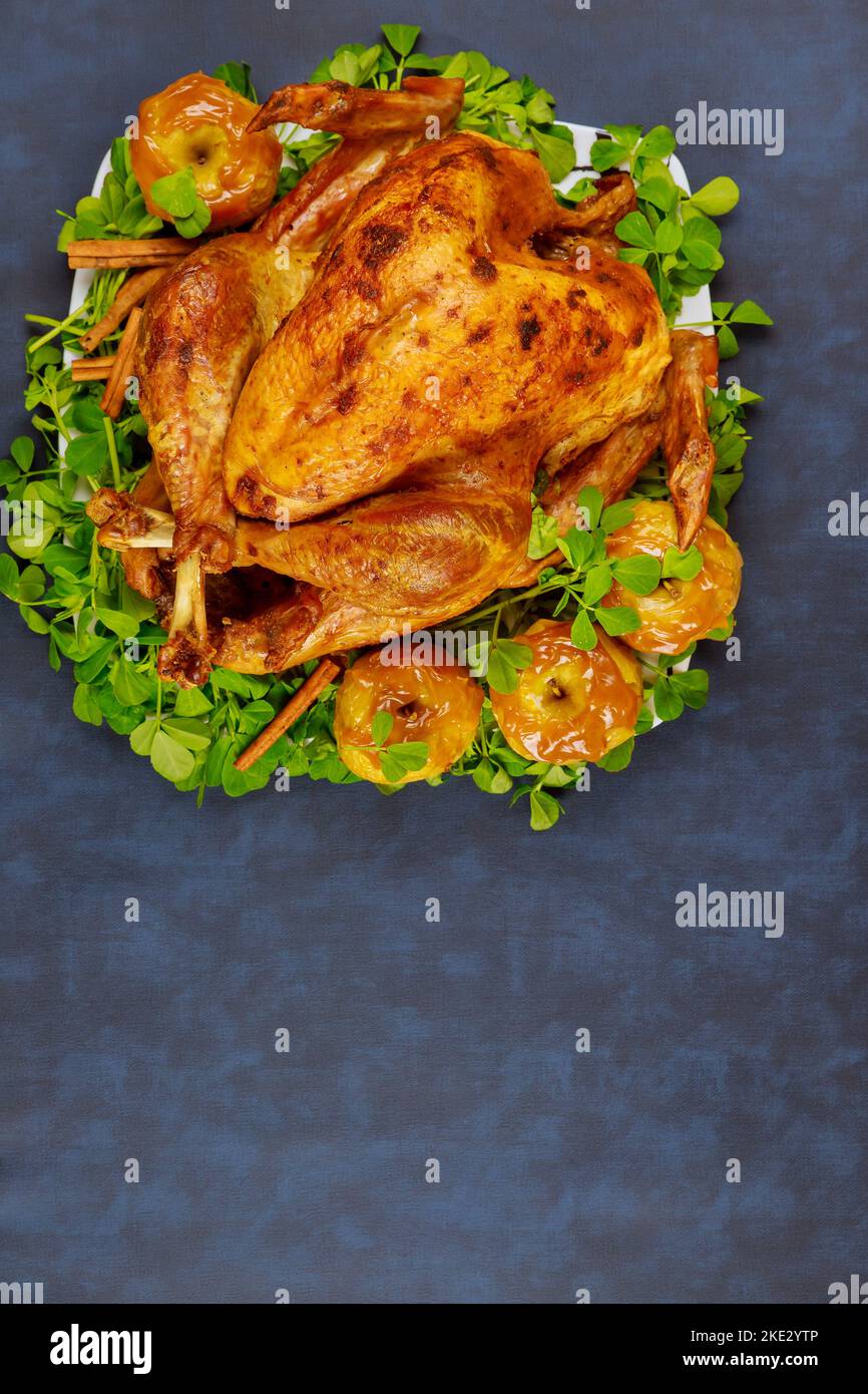 Baked turkey with stuffing and apples hi-res stock photography and ...
