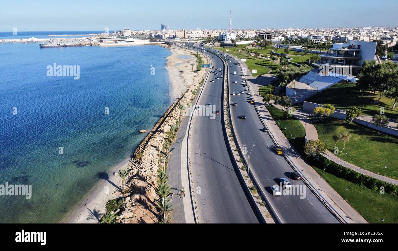 (EDITORS NOTE: Image taken with drone) An aerial view captured shows ...