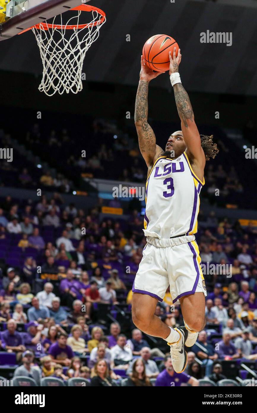 Baton Rouge, LA, USA. 9th Nov, 2022. LSU's Justice Hill (3) goes up for ...