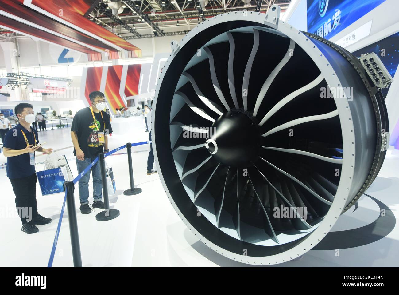ZHUHAI, CHINA - NOVEMBER 9, 2022 - Visitors look at the Chinese-made Changjiang 2000 high-thrust ...