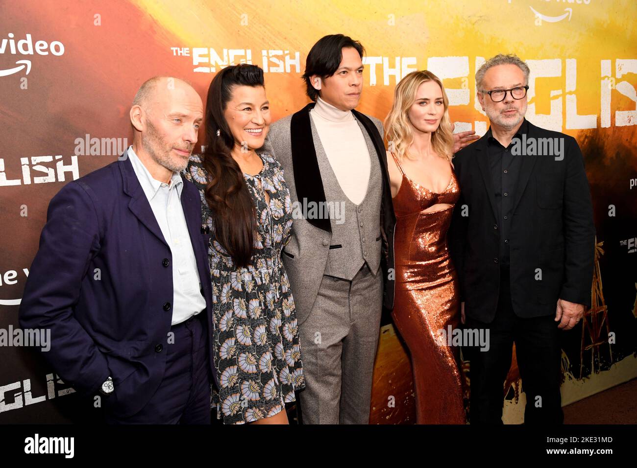 New York, NY, November 9, 2022. (L-R) Hugo Blick, Kimberly Guerrero, Chaske Spencer, Emily Blunt ...