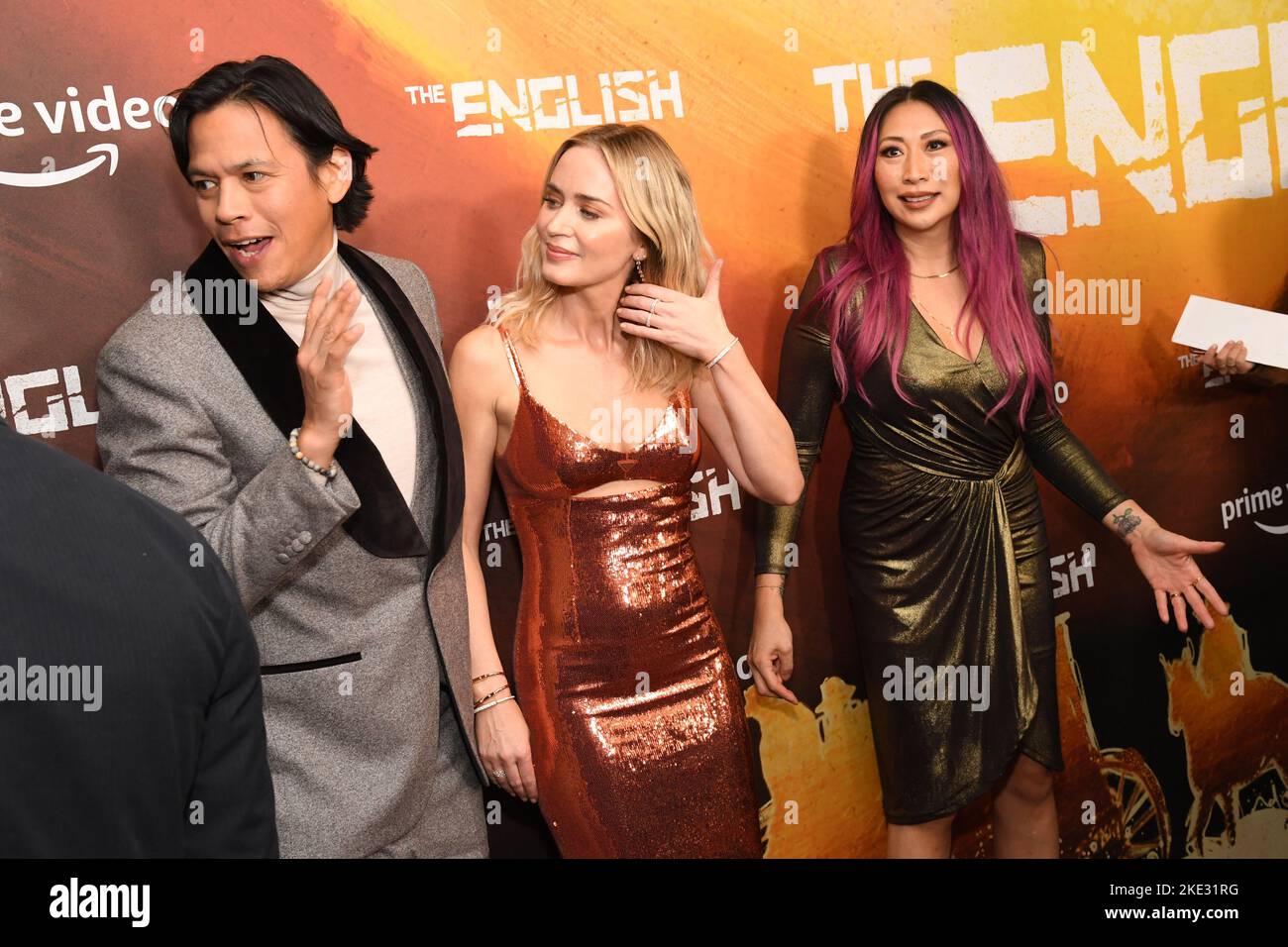 New York, NY, November 9, 2022. Chaske Spencer, Emily Blunt and Clarice ...