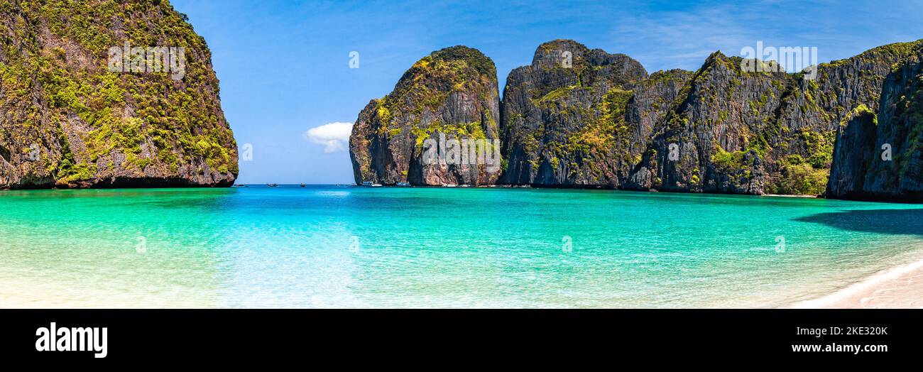 Maya Bay from the beach, in koh Phi Phi, Krabi, Thailand Stock Photo ...
